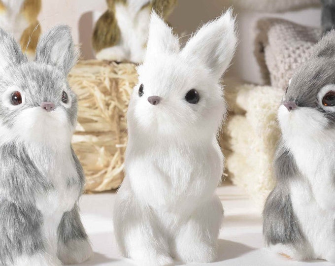 Miniature Rabbit Mini Animal Faux Fur Easter Decoration - Etsy