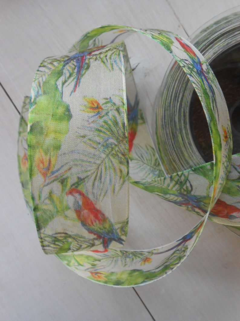 Ribbon Parrots Tropical Leaves Printed Organza 5 Yds 1 - Etsy