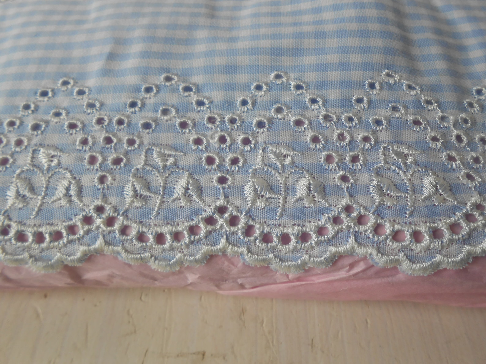 Lace Eyelet Blue Gingham Cotton 3 1/4" Width 1 Yard Anglaise Broderie ...