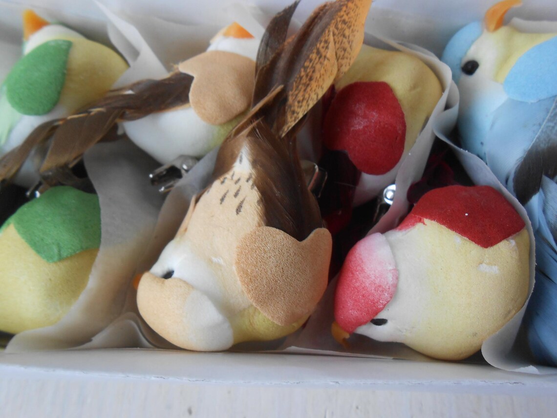 Artificial Mini Birds on Clip With Real Feather Set of 12 - Etsy