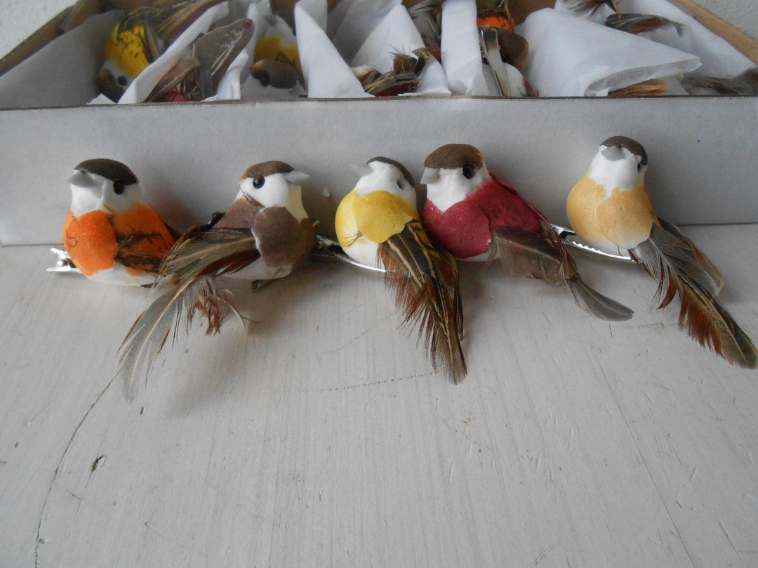 Artificial Mini Birds on Clip With Real Feather Set of 24 - Etsy