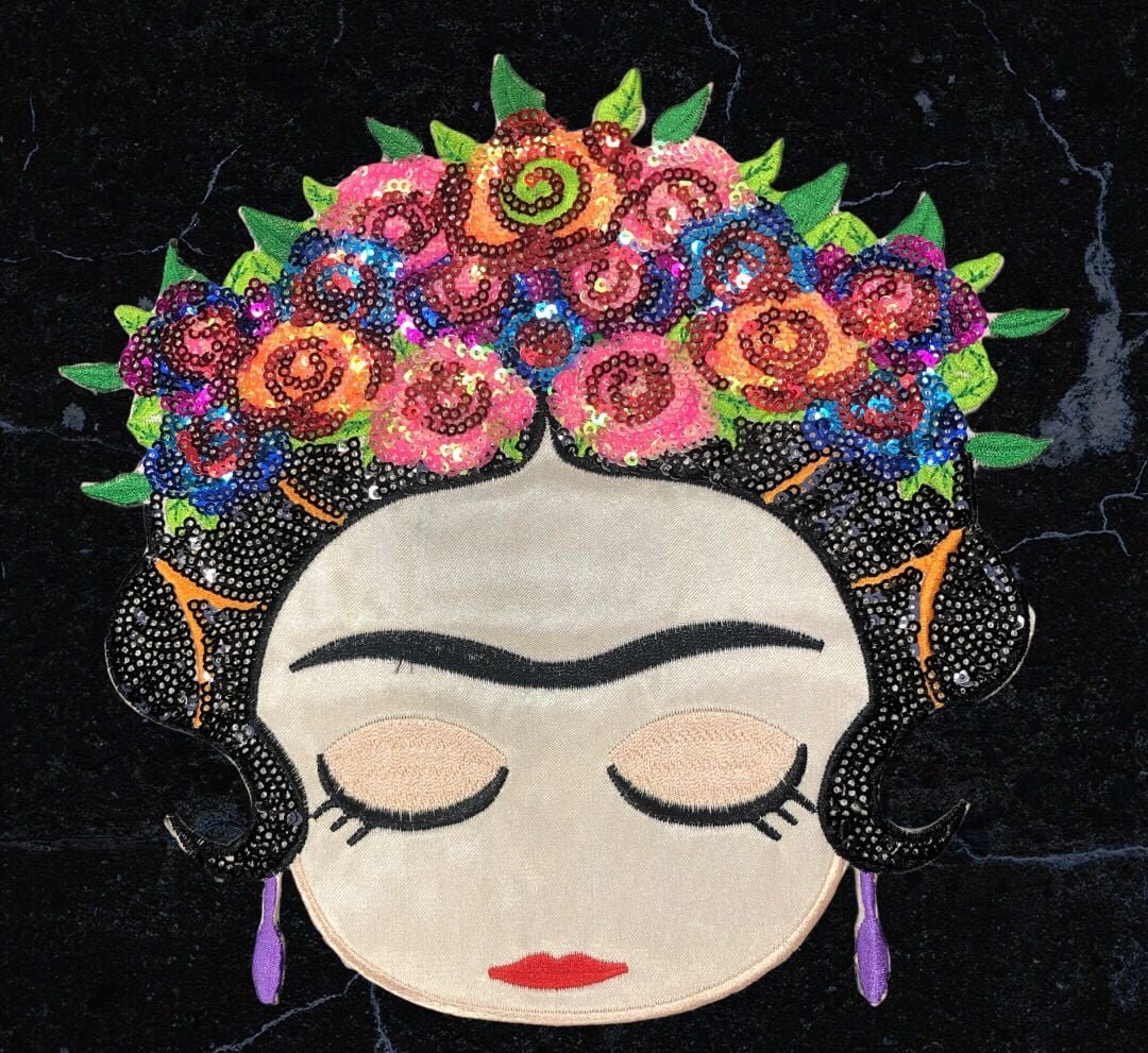 Frida Patch Large Iron on Embroidered Sequins Applique Frida Khalo - Etsy
