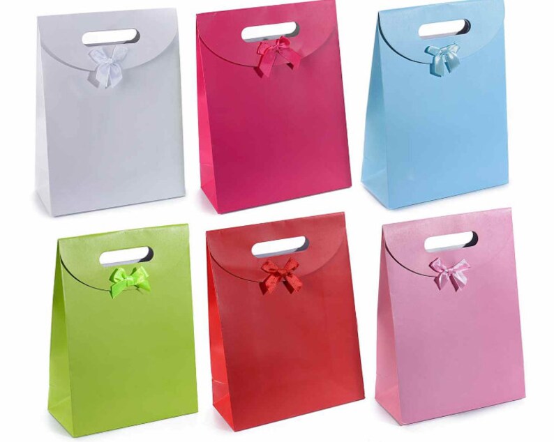 Gift Bags Colored Paper Bags With Ribbon 6 Pcs Assorted - Etsy