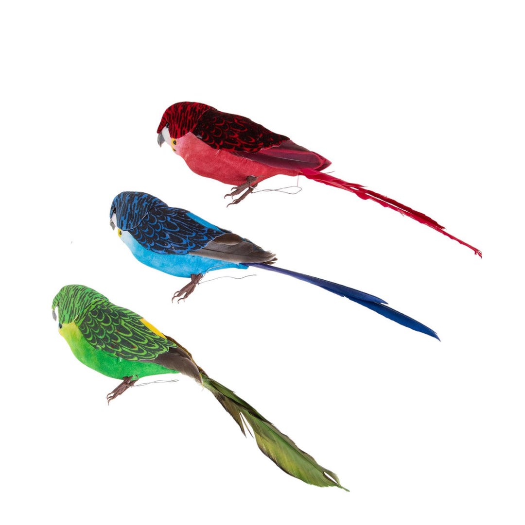 Artificial Birds With Real Feather Parrots Set of 3 Assorted Colors - Etsy