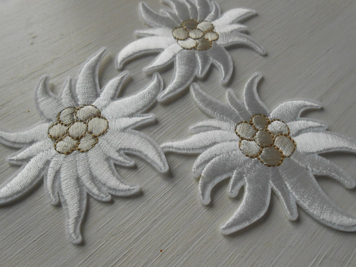 Edelweiss Iron on Set of 3 Embroidered Patch Appliques | Etsy