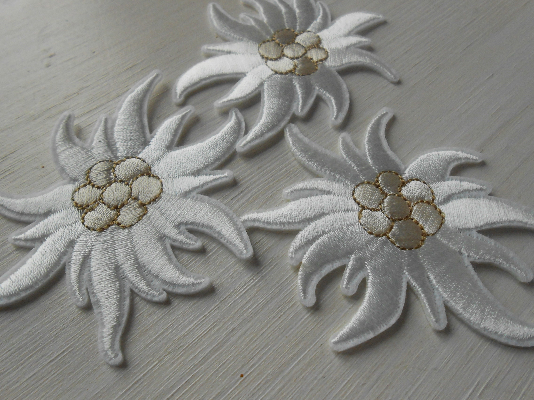 Edelweiss Iron on Set of 3 Embroidered Patch Appliques | Etsy