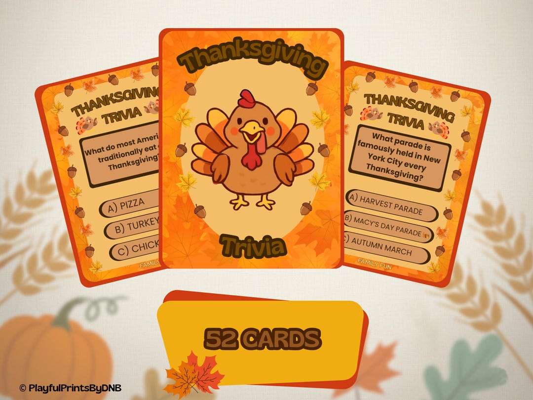 Thanksgiving Trivia Game | 52 Fun Quiz Cards (digital Download) - Etsy