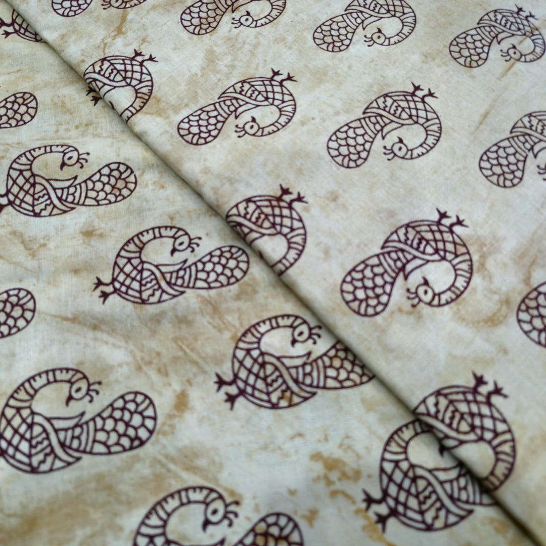 Peacock Motif Bagru Hand Block Print Cotton Fabric Traditional Indian ...