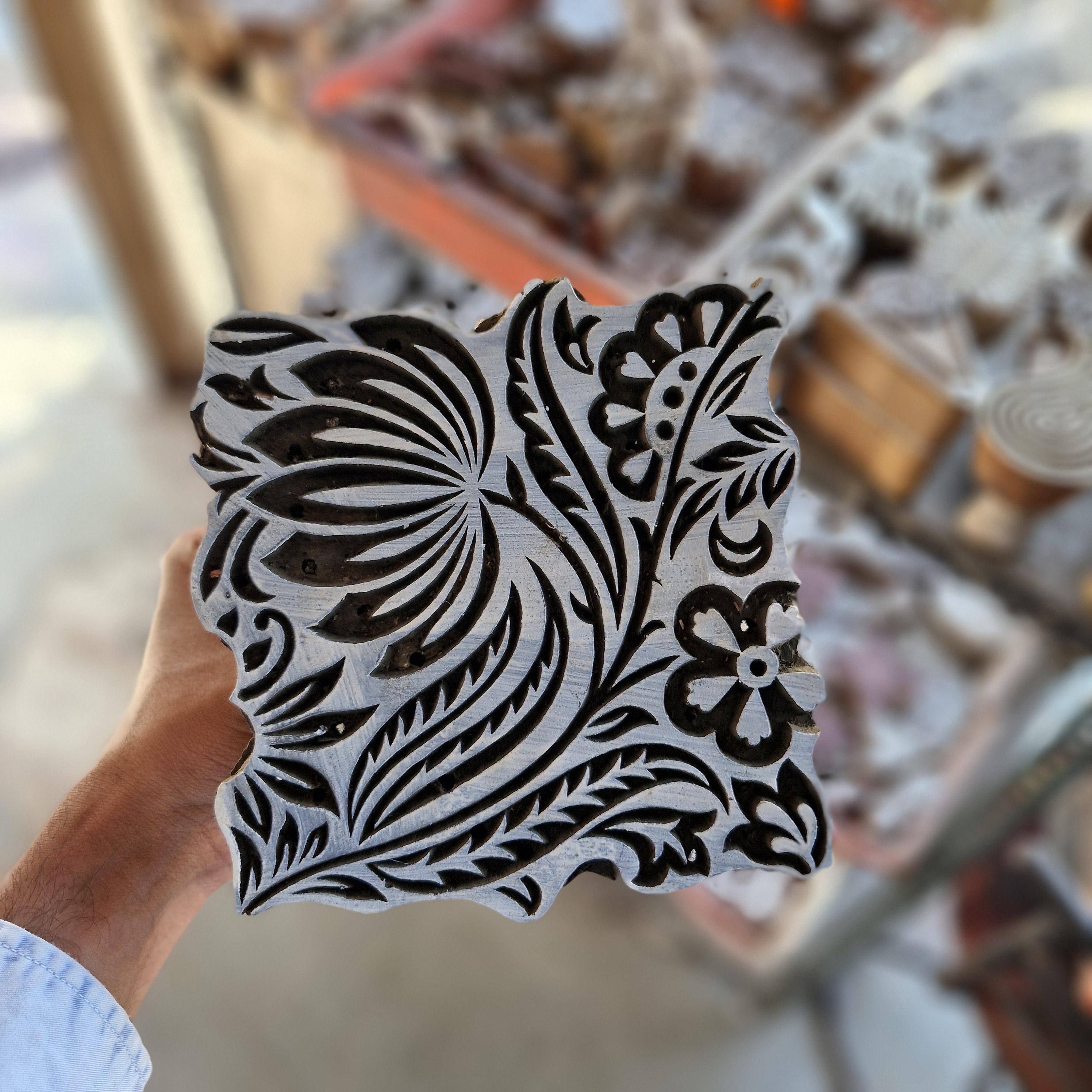 Hand Carved Wooden Block Print Stamp, Indian Textile Fabric Printing ...