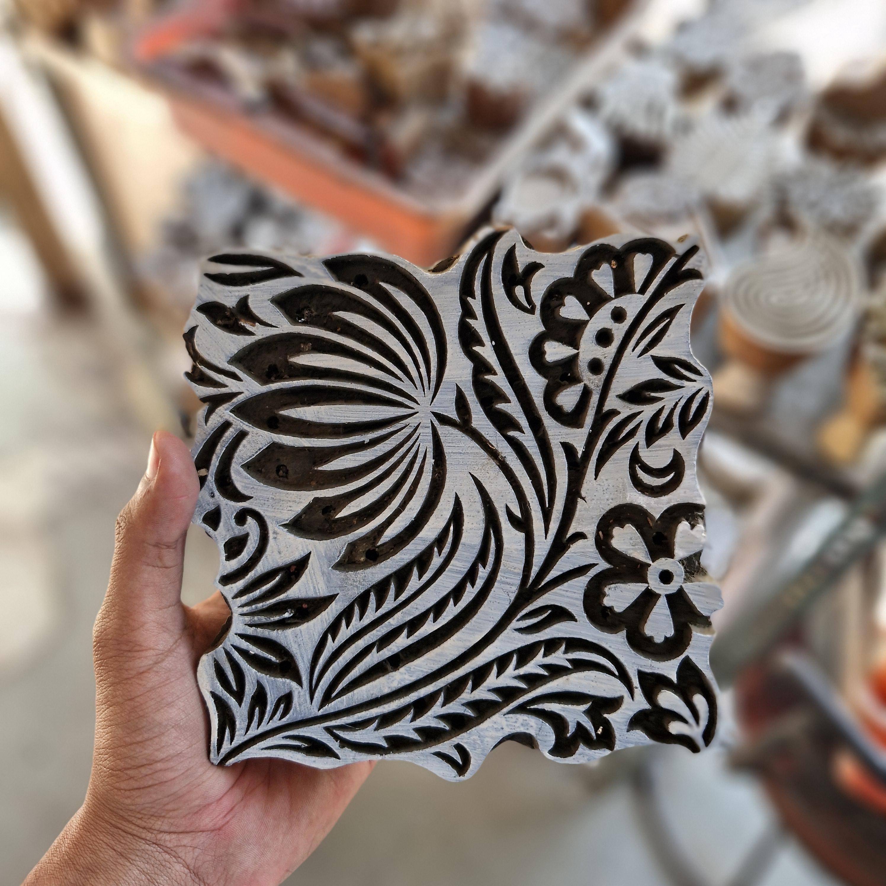 Hand Carved Wooden Block Print Stamp, Indian Textile Fabric Printing ...