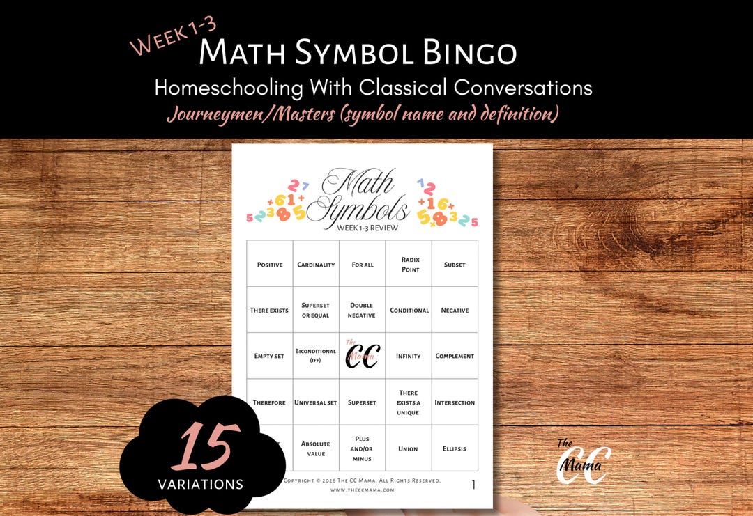 Classical Conversations Game Math Symbol Bingo Wk 1-3 Journeymen ...