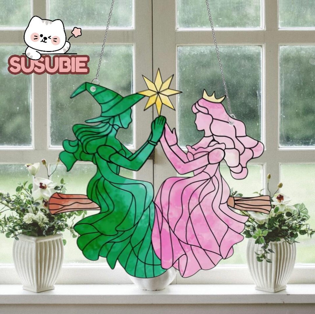 Elphaba and Glinda Acrylic Suncatcher, Wicked Musical Window Hanging ...