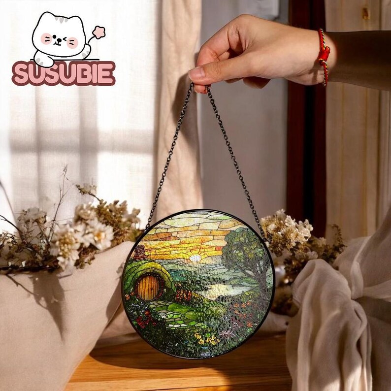Hobbit House Stained Glass Suncatcher, Fantasy Window Decor, the Shire ...