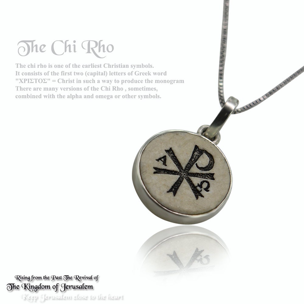 Chi rho on Jerusalem stone silver necklace pendant free | Etsy