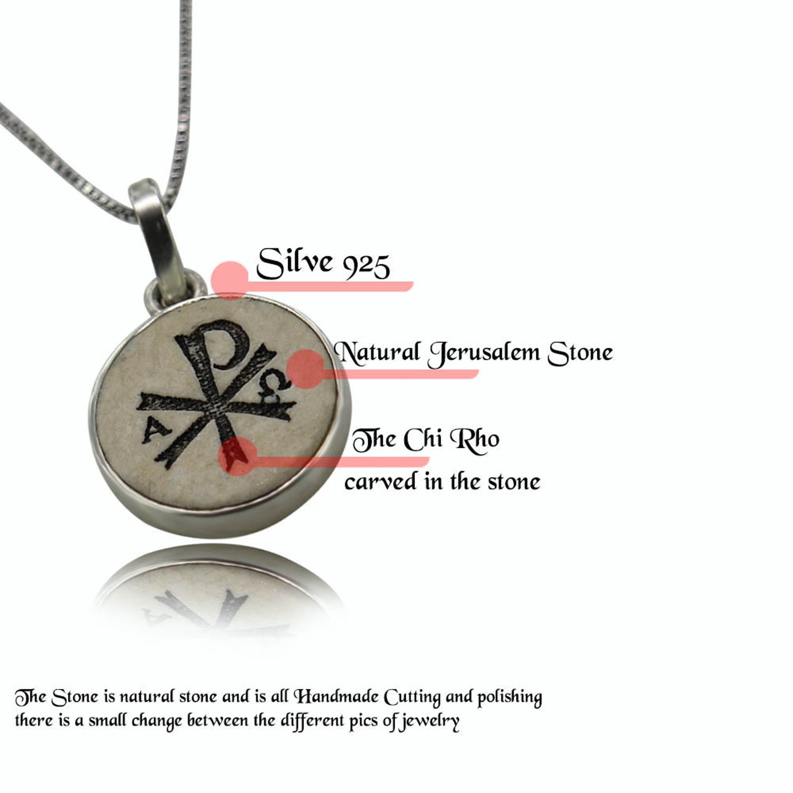 Chi rho on Jerusalem stone silver necklace pendant free | Etsy