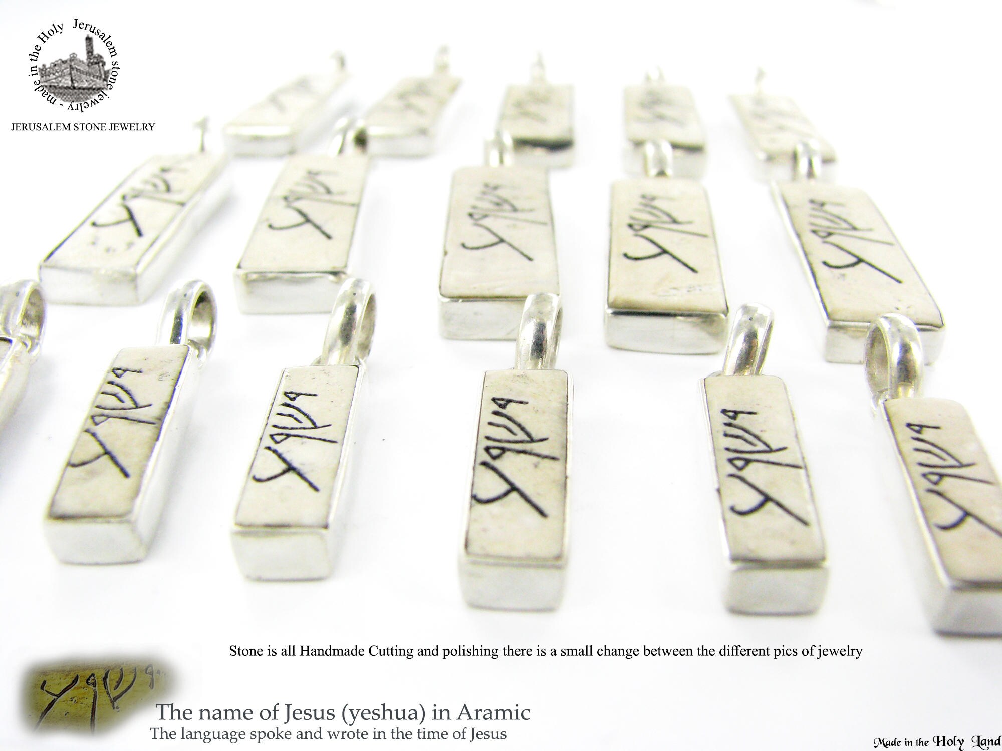 Jesus Written in Aramaic on Jerusalem Stone Silver Necklace - Etsy Israel