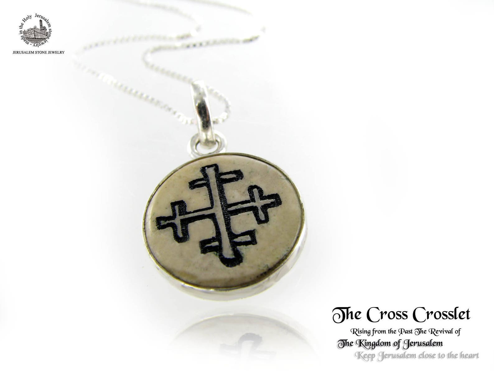 Cross Crosslet on Jerusalem Stone Silver Necklace Pendant - Free ...