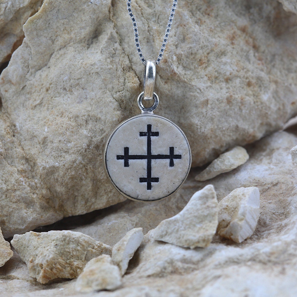 Cross Crosslet on Jerusalem Stone Silver Necklace Pendant - Etsy Israel