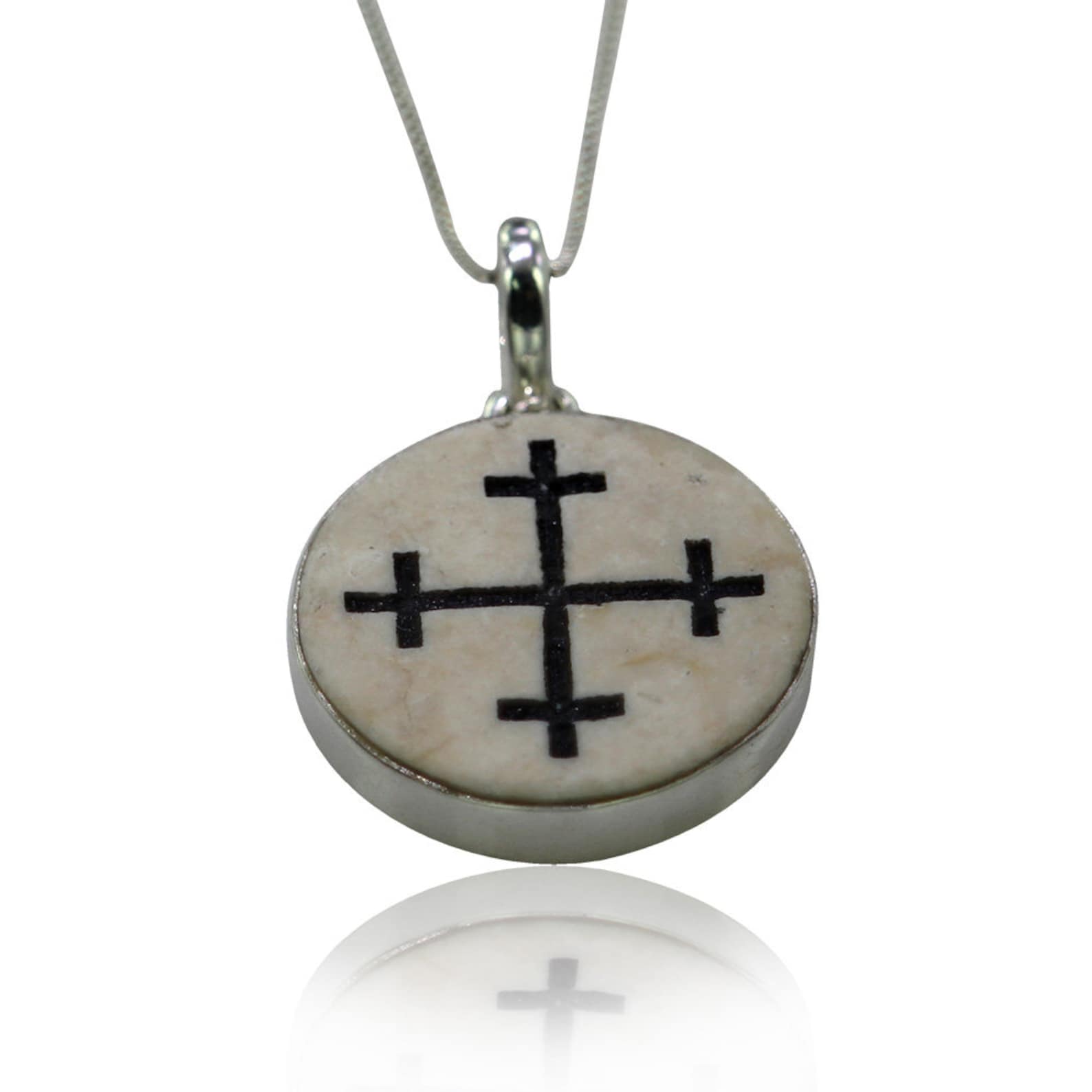 Cross Crosslet on Jerusalem Stone Silver Necklace Pendant - Etsy