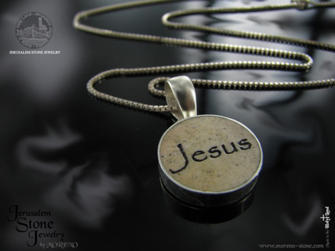 Sacred Echo: Name of Jesus Christ on Jerusalem Stone Silver Necklace ...