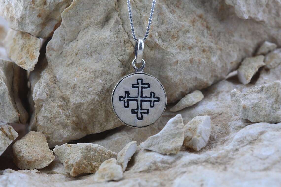 Cross Crosslet on Jerusalem Stone Silver Necklace Pendant - Free ...