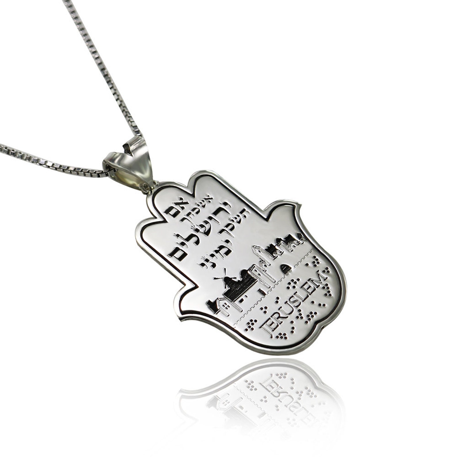Jerusalem Hamsa Silver 925 Necklace Pendant - Free Shipping - Etsy