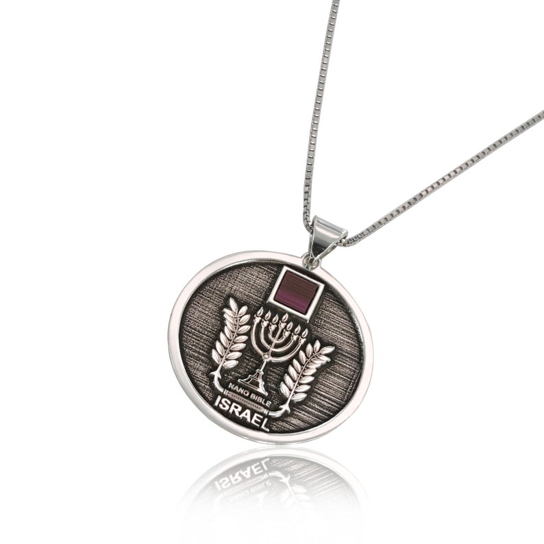 Menorah seven-lamp and Olive Tree Nano Bible Necklaces - Etsy