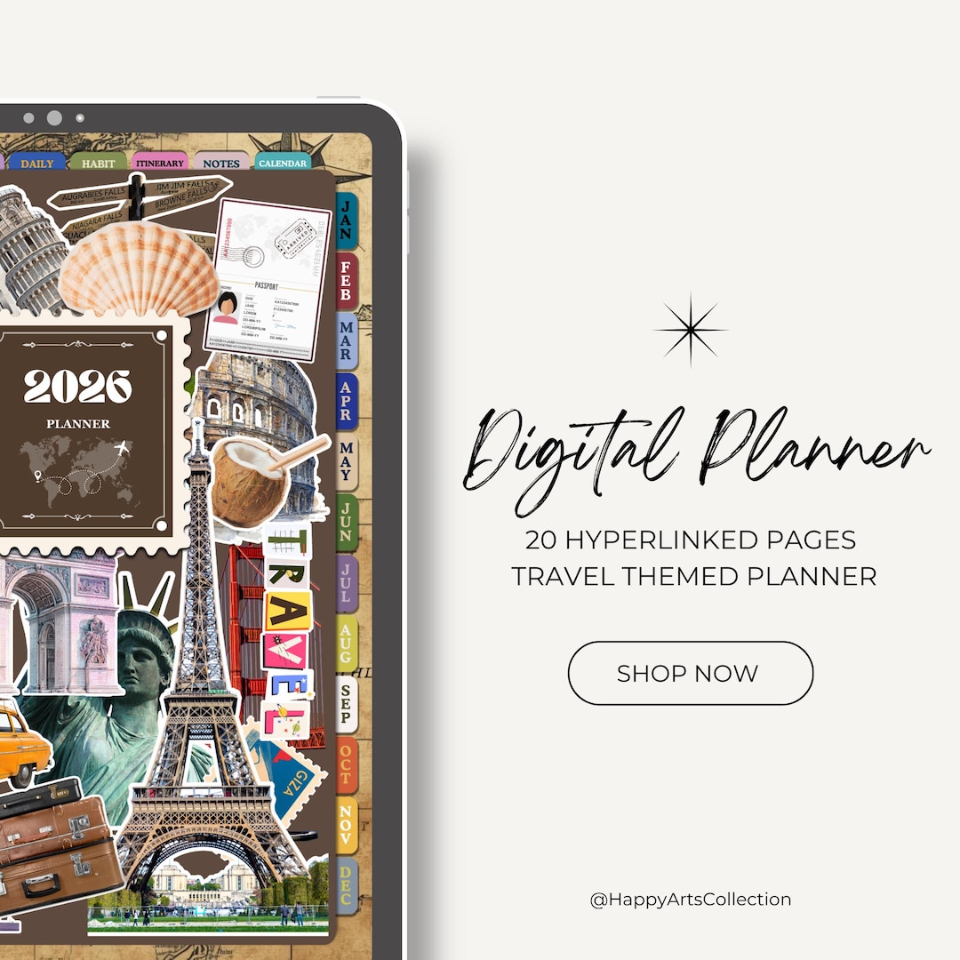 2026 Travel Themed Monthly Digital Planner - Etsy