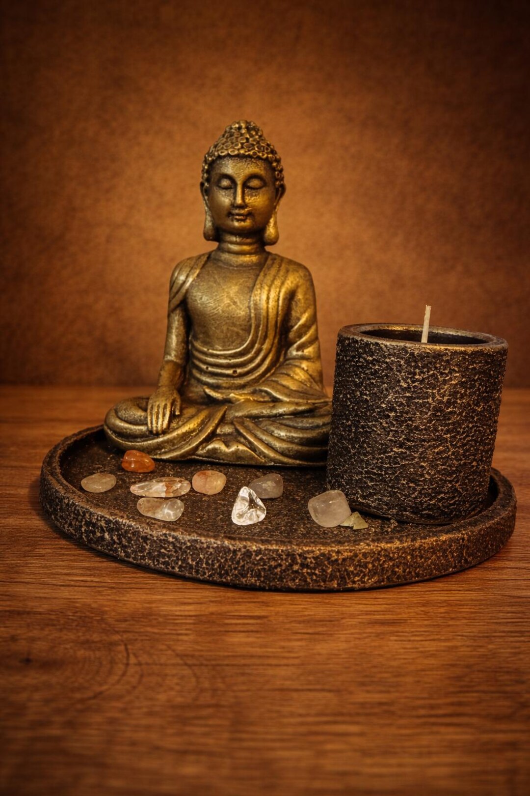 Zen Ritual Decor Set Buddha Figure & Natural Candle | Handmade Minimal ...