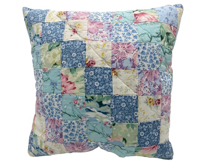 Vintage Pastel Patchwork Quilt Pillow 15" – Hand Quilted – Stuffed - Etsy
