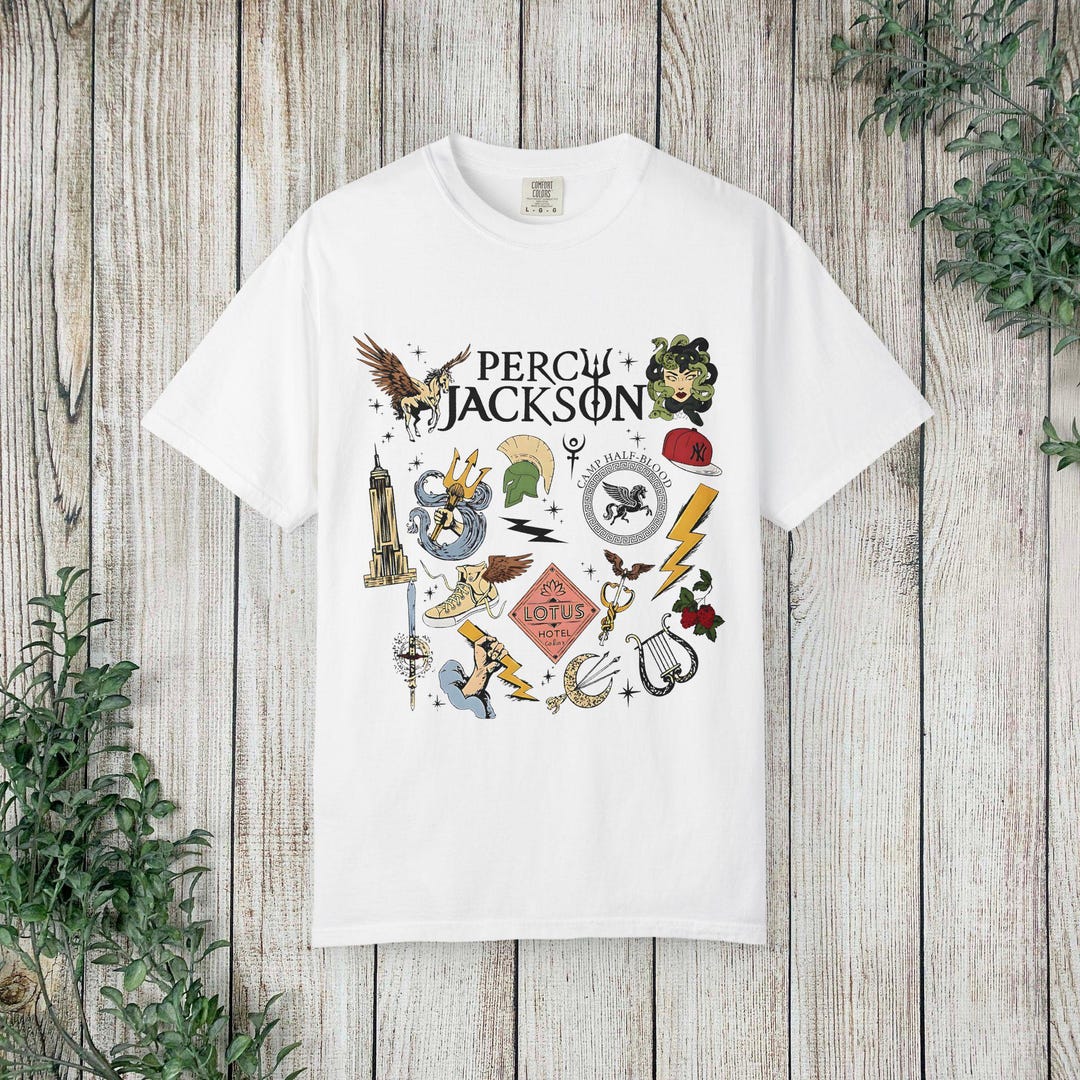 Percy Jackson Icons T-shirt | Mythology Symbols Tee, Percy Jackson ...