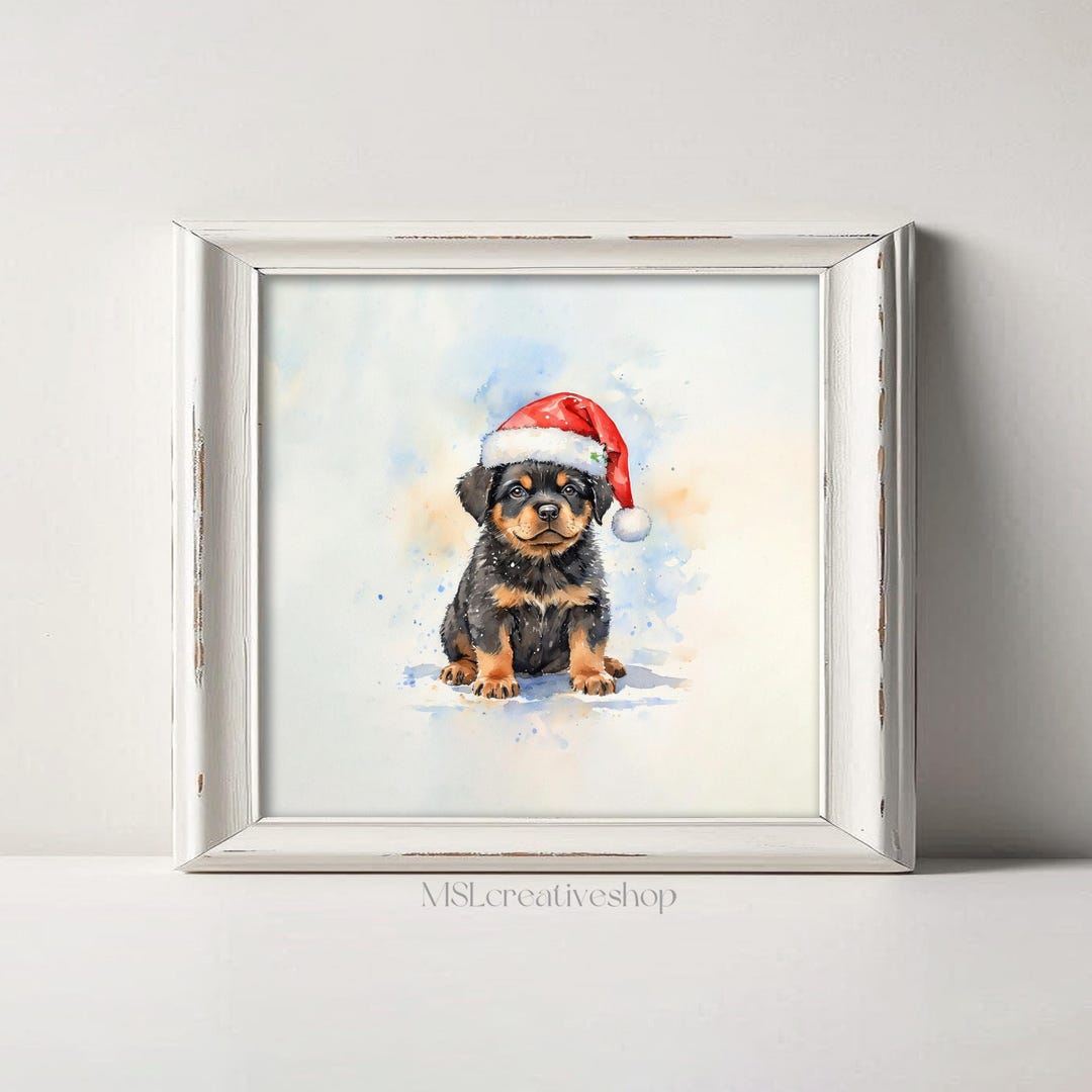 Christmas Rottweiler Puppy Watercolor Art | Festive Holiday Printable ...