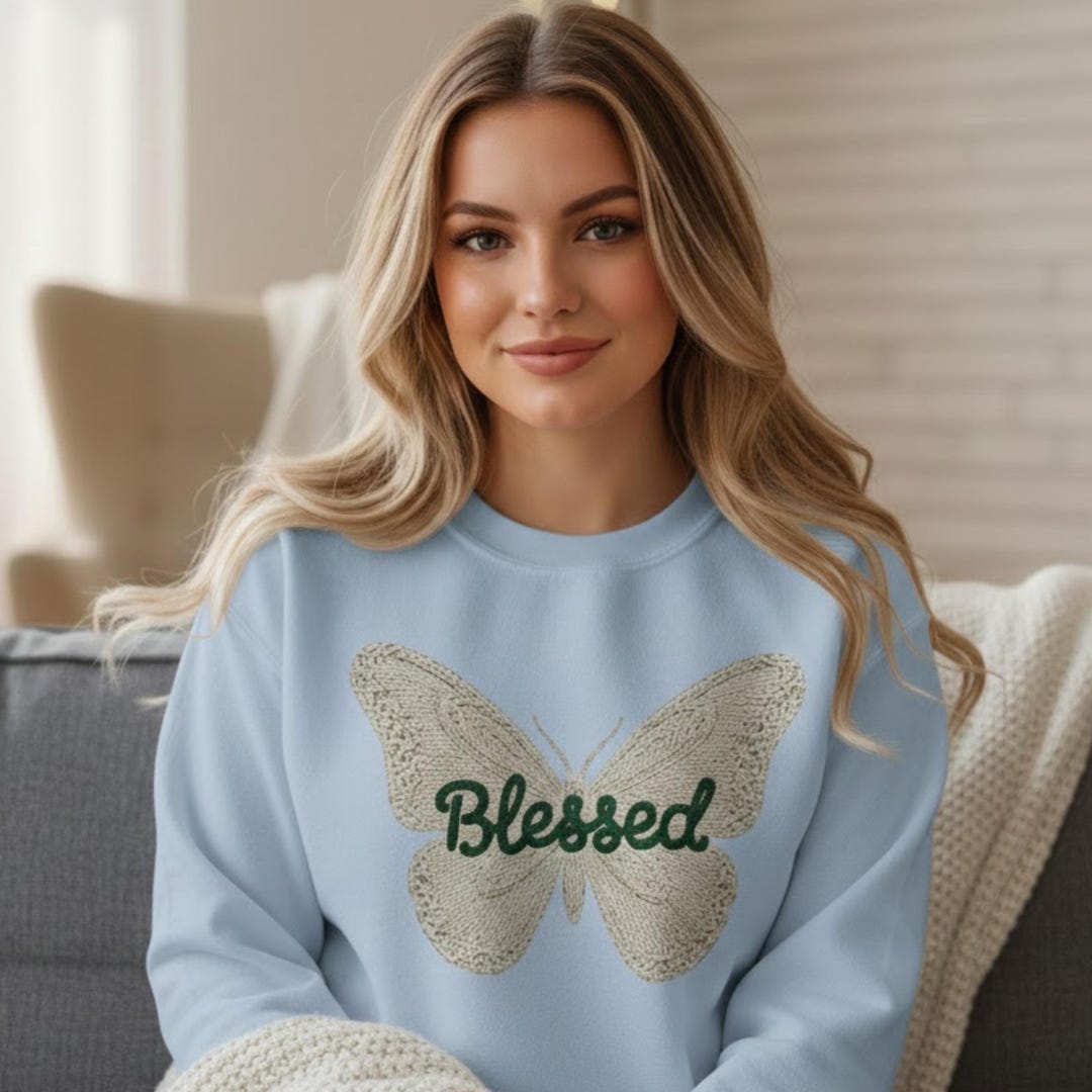 Blessed Butterfly Faux Embroidery PNG, Christian Clipart (digital ...