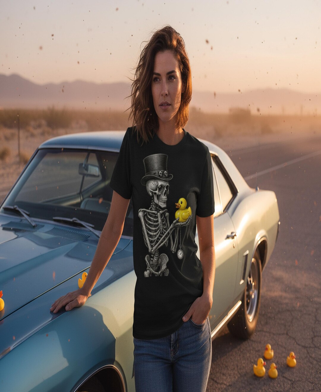 Sir Bones and Quack Tee – Skeleton & Rubber Duck Dark Humor Graphic ...