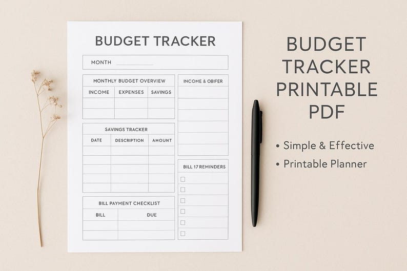Simple Budget Tracker Printable | Expense & Savings Planner | Financial ...