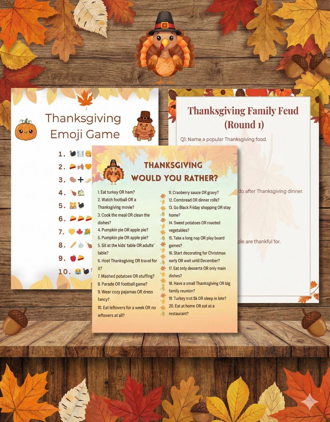 Thanksgiving Games Bundle | Emoji Game + Would You Rather + Family Feud ...