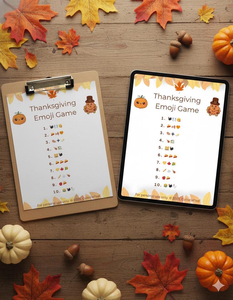 Thanksgiving Emoji Game Printable | Kids & Adults | Friendsgiving Party ...