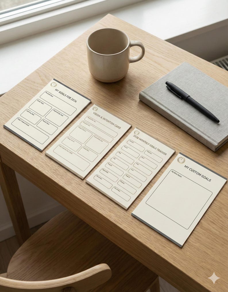 2026 New Year Resolution Cards Printable | Minimalist Goal Setting Template | NYE Activity PDF ...