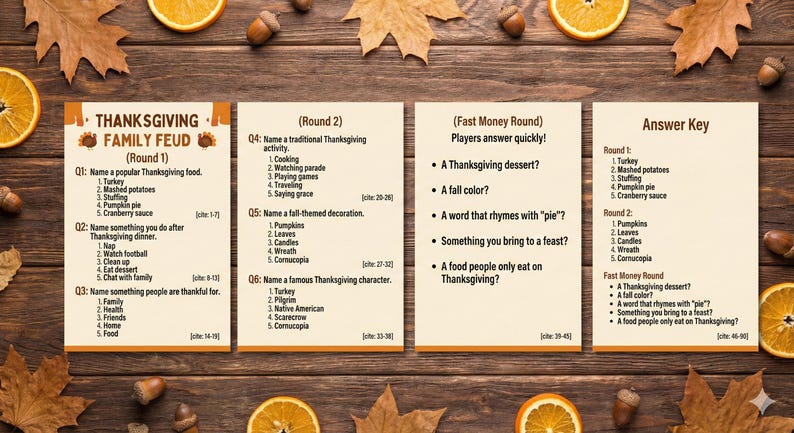 Thanksgiving Family Friendly Feud Game Printable | Fall Party Games ...