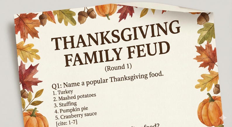 Thanksgiving Family Friendly Feud Game Printable | Fall Party Games ...