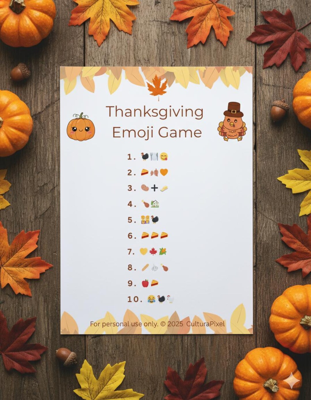 Thanksgiving Emoji Game Printable | Kids & Adults | Friendsgiving Party ...
