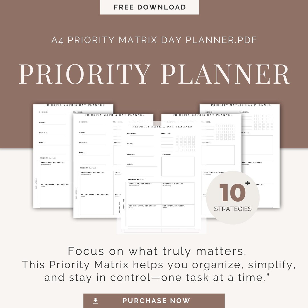 Priority Matrix Planner | Productivity & Time Management Printable ...