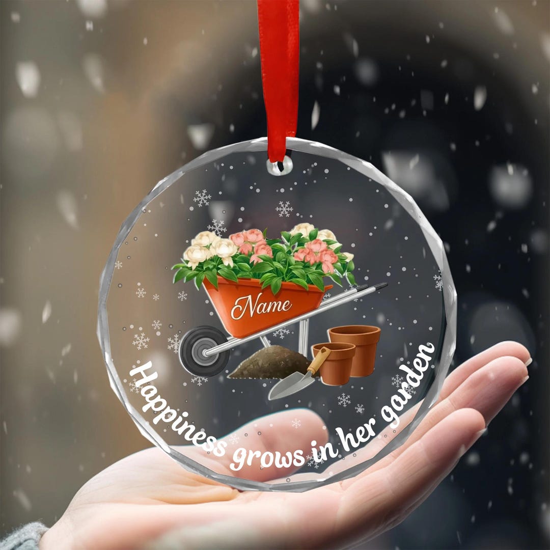 Personalized Wheelbarrow Glass Christmas Ornament, Custom Name Gardener ...