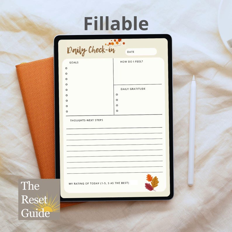 Digital Daily Check-in Journal-fillable+printable. Self-care Tool/mood ...