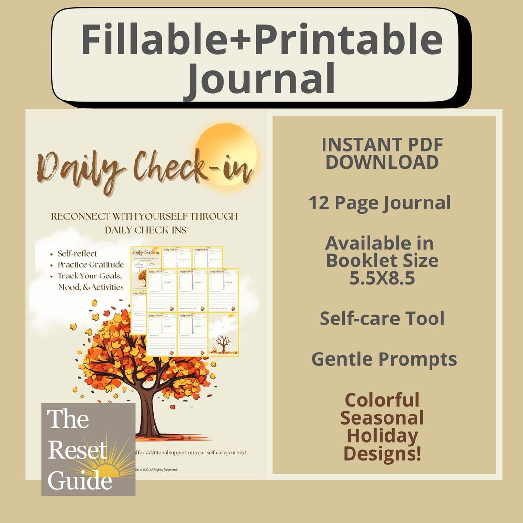 Digital Daily Check-in Journal-fillable+printable. Self-care Tool/mood ...