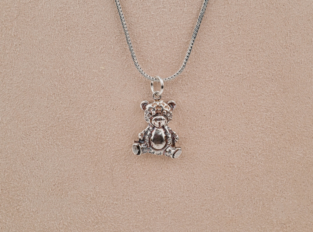 Sterling Silver Teddy Bear Pendant Necklace - Etsy