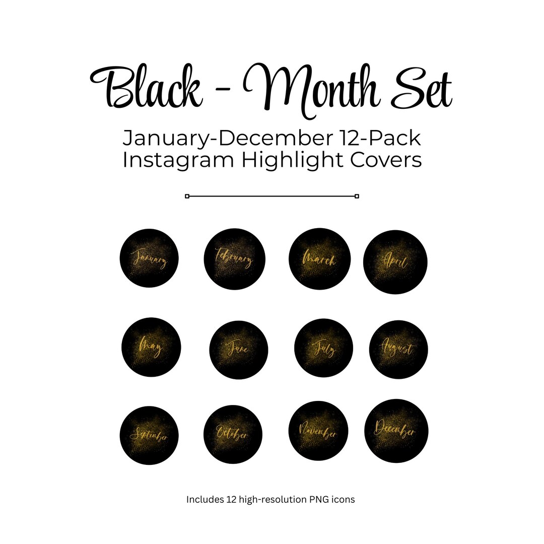Black Month Highlight Covers | January–december Instagram Icons ...