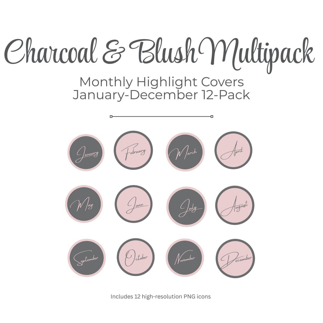 Monthly Instagram Highlight Covers | Charcoal & Blush Multipack ...