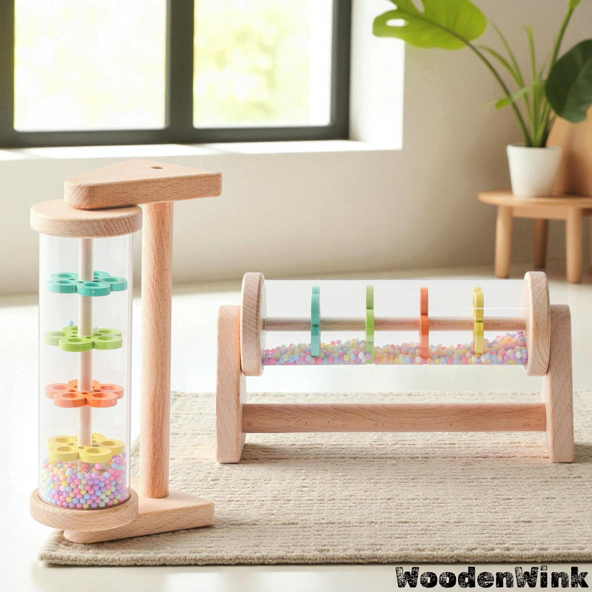 Montessori Wooden Rain Sound Tube - Baby Wooden Rattle | Sensory ...