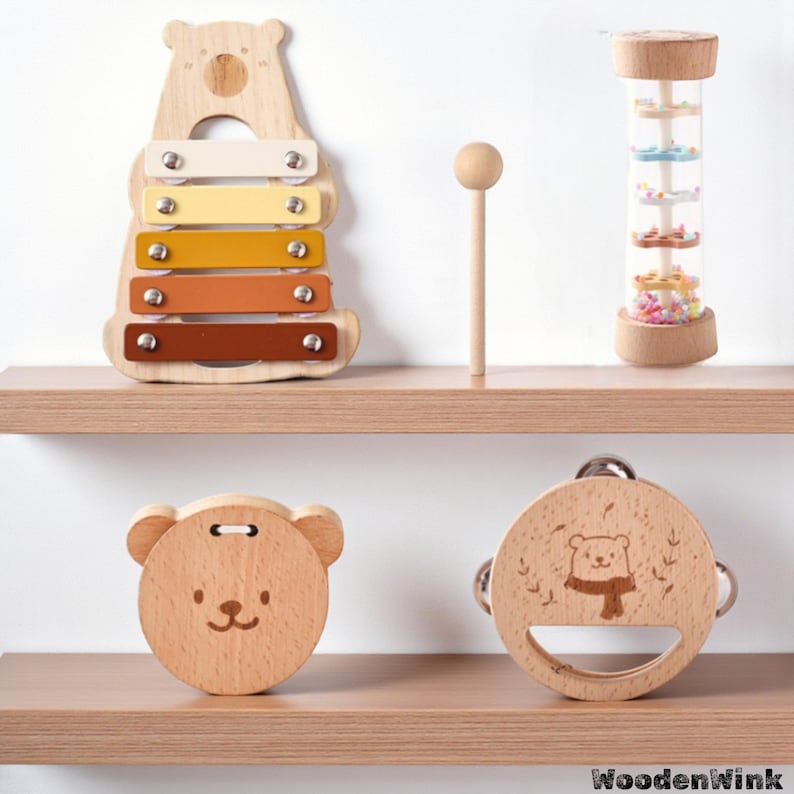 Crafted Wooden Bear Musical Instrument Set, Montessori Baby Toys - Etsy